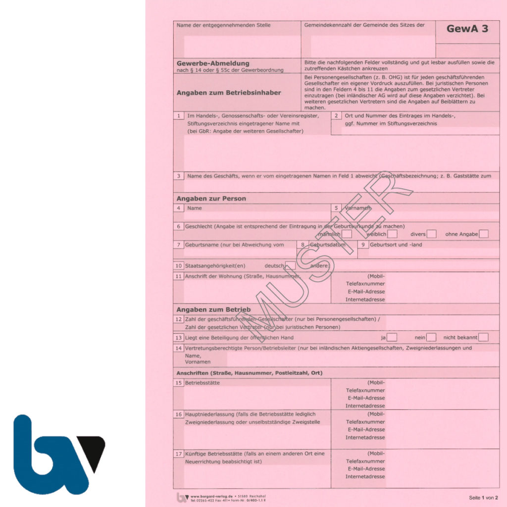 Borgard Verlag Shop • Gewerbewesen • Gewerbemeldungen