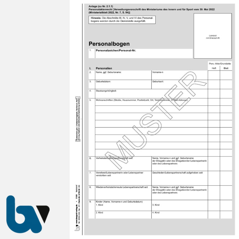 Borgard Verlag Shop • Personalbogen für Beamte - Rheinland-Pfalz